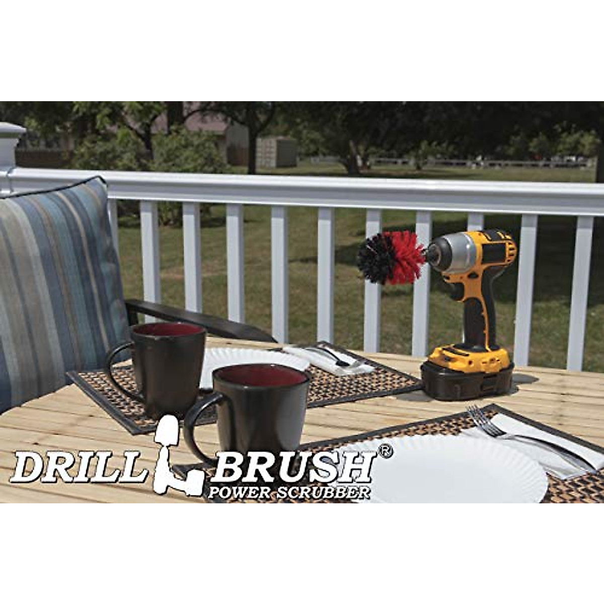Drill Brush - Outdoor Scrub Brush - Patio, Concrete Pools, Bird Bath, Garden Fountains, Statues - Monuments and Headstones - Granite, Marble Cleaner - Spin Brush