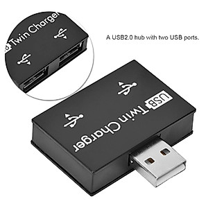 Portable Male to 2 Port USB Twin Charger USB Hub, USB2.0 Hub Adapter, Plug and Play for Mobile Device with USB Port(black)