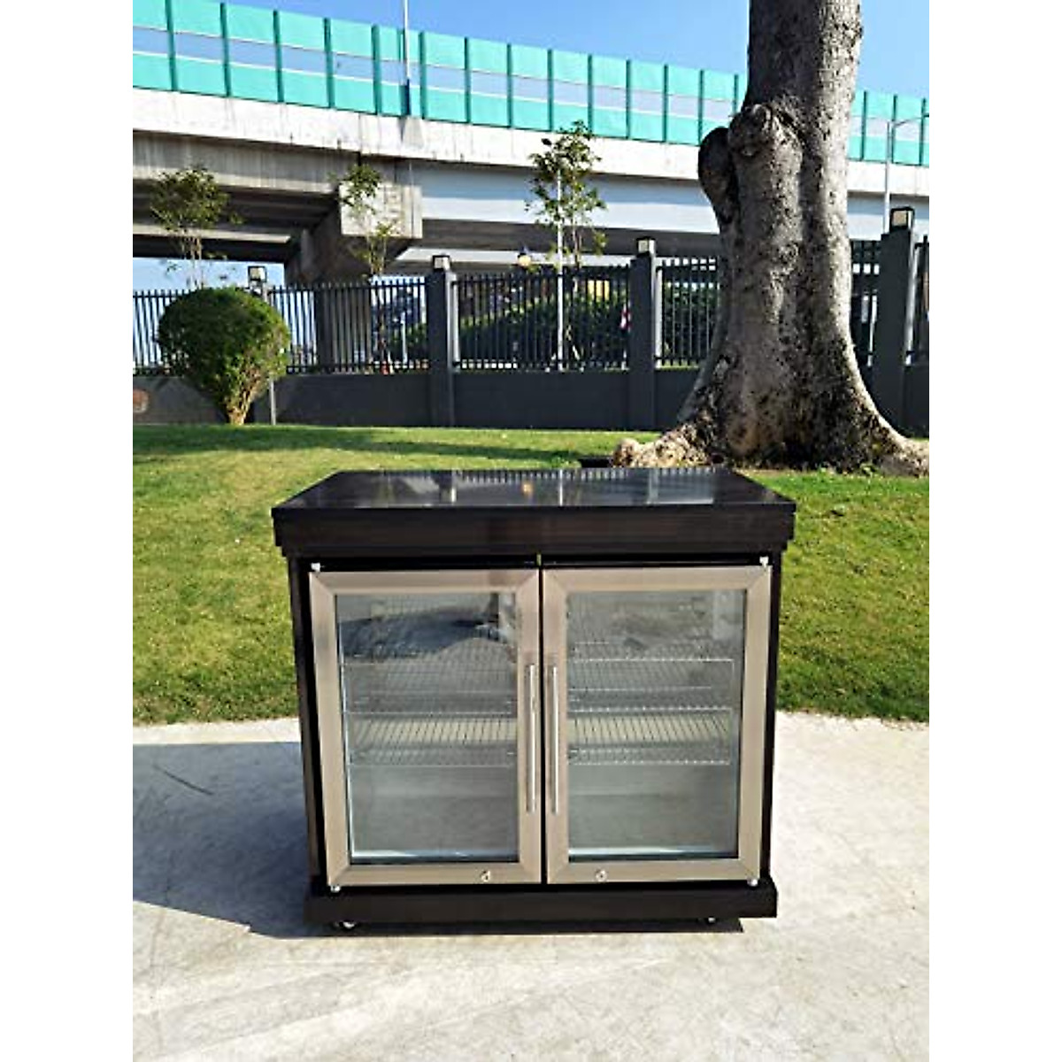 Modular 4 Piece Island Electric and Propane or Natural Gas BBQ Outdoor Black Stainless Steel Grill Kitchen with Double Wine Refrigerator, Sink, Rotisserie, Black Marble Top and FREE Protective Canvas Cover