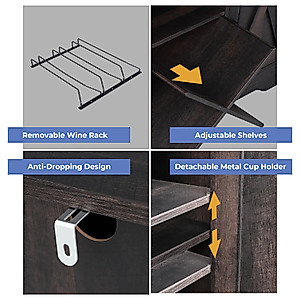 VVFLU Sideboard Buffet Cabinet with Storage Kitchen Farmhouse Coffee Bar Cabinet, Drawers, Removable Wine Rack, Wine Glass Rack, Barn Doors, Adjustable Shelves for Dinning Room, Brown (Coffee Wood)