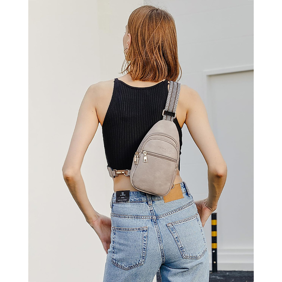 Telena Sling Bag for Women Crossbody Fanny Packs for Women Leather Sling Chest Bag with Adjustable Strap Cloud Grey