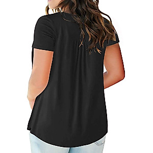 VISLILY Women's Plus Size V Neck Short Sleeve Henley Shirts Pleated Tunic Tops Black 20W