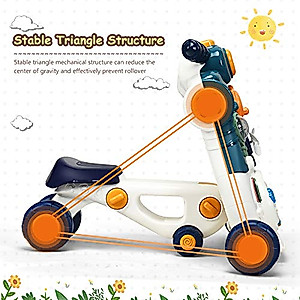 BABY JOY Sit-to-Stand Walker, 3 in 1 Baby Walker, Ride on Car, Game Panel, Kids Multifunctional Activity Center w/Lights, Music, Cute Toys, Educational Push Pull Learning Walker for Toddlers (Blue)