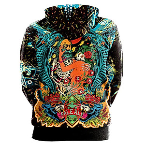 Rcimuue Men's Cool Tie Dyed Skull Skeleton Design Pattern Print Long Sleeves Costume Hoodie Pullover Black Green