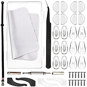 Damanse Eyeglass Repair Kit with Air Chamber Silicone Eyeglass Nose Pads,Screwdriver,Tweezer,Screws,Anti-Slip Ear Grips,Soft Foam Nose Pieces,Adjustable Glasses Strap,Sunglasses Cloth (Transparent)