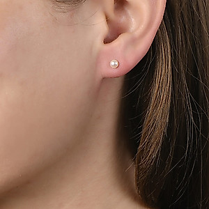 BLUE OCEAN PEARLS Freshwater Cultured 4.5-5mm White Button Shape Pearl Stud Earrings with Sterling Silver Butterfly Backs (Set of 3)