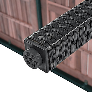 VilroCaz 6 Person Outdoor PE Wicker Dining Table Set with Acacia Wood Tabletop and Armrest, 7 Piece All Weather Conversation Set, Patio Garden Dining Set with Removable Cushion (Reddish-Brown)