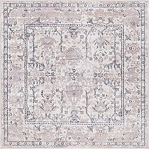 Rugs.com Oregon Collection Rug – 4 Ft Square Ivory Low-Pile Rug Perfect for Living Rooms, Kitchens, Entryways