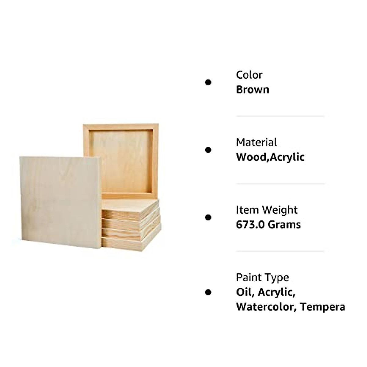 YoleShy 6 Pcs 8'' x 8'' Unfinished Wood Cradled Painting Panel Boards for Arts & Craft - Wooden Canvas Panels