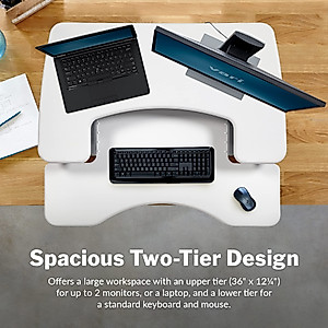 Vari - VariDesk Pro Plus 36 - Dual Monitor Standing Desk Converter - Adjustable Desk Riser with 11 Height Settings - Stand Up Home Office Workstation - Rising Desk with Spring Loaded Lift (White)