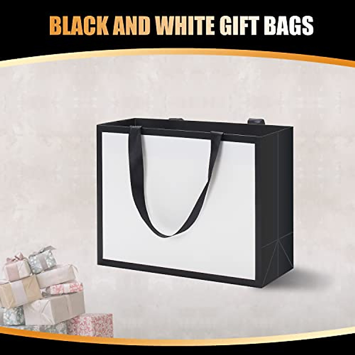 Black and White Gift Gift Bags , YACEYACE 10Pcs 10.5"x4.25"x8" White and Black Gift Bags with Ribbon Handles Black Gift Bags Bulks White Paper Gift Bags Black and White Gift Bags for Party, Wedding, Birthday, Baby Shower