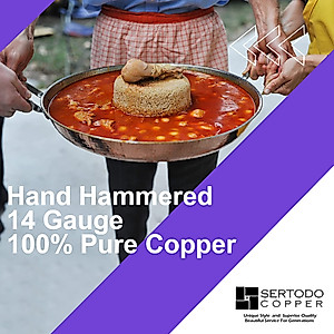 Sertodo Copper Alicante Paella Cooking Pan | 15 inch diameter |Patented Stainless Steel Handle Design| Hand Hammered, Heavy Gauge, 100% Pure Copper | Serves 6-8 Adults