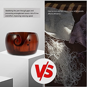 Wooden Yarn Bowl, Handmade Knitting Bowl Wool Holder, Round Crochet Bowl Holder with Holes, Pine Knitting Yarn Bowls Wooden Weaving Thread Bowl, for DIY Knitting 5.9x5.9x3inch (Without Lid)