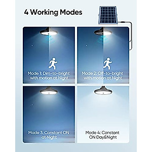 JACKYLED Motion Sensor Dual Head Solar Pendant Lights, 4 Modes Waterproof Shed Lights Indoor Outdoor Use, Remote & 16.4Ft Cord for Barn, Patio, Coop, Gazebo Garage, Cool White