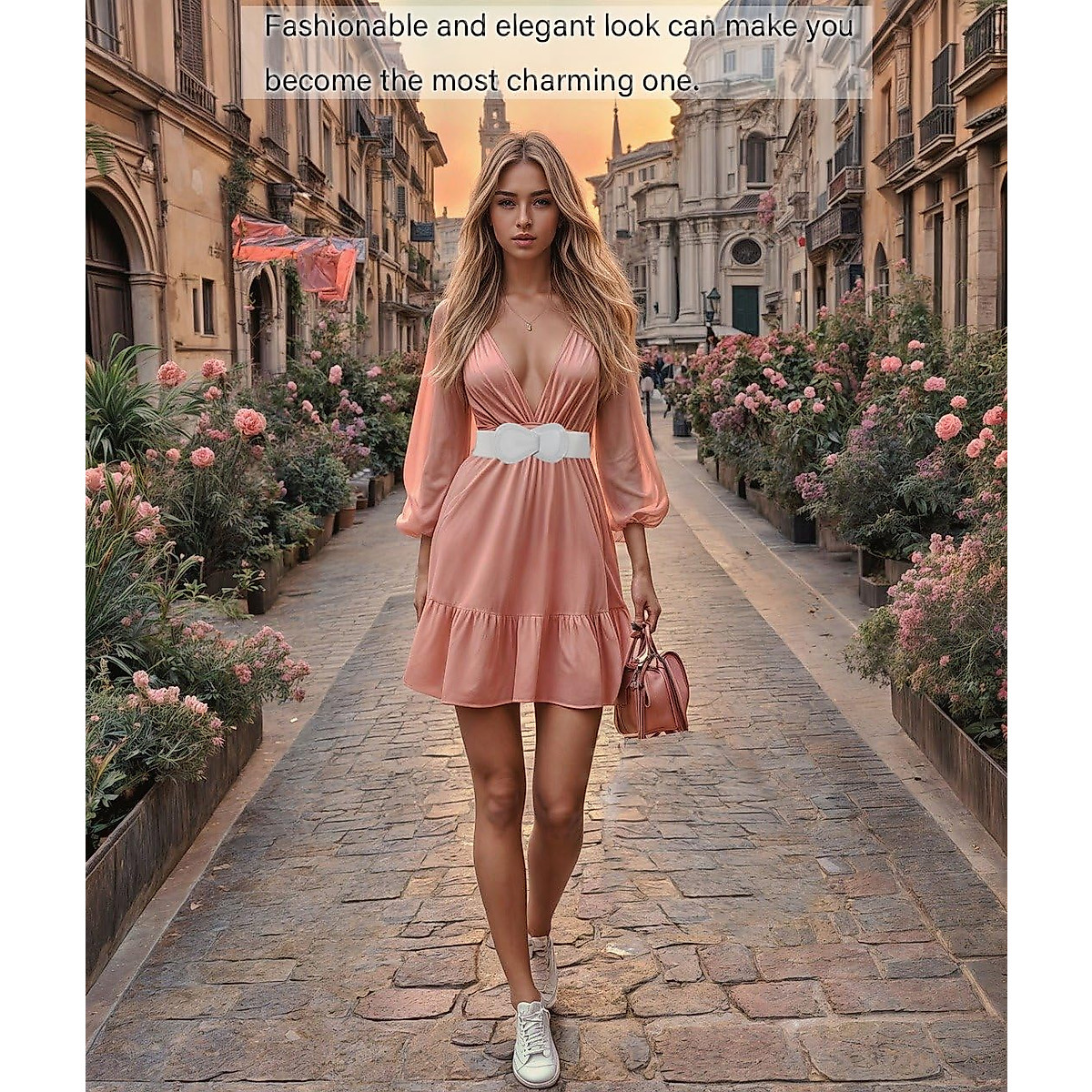 CT COTIM COYIN Women 8-Shaped Elastic Belts Stretchy Leather Waistband Wide Stretch Women Dress Belt with Interlock Buckle for Ladies Dress Coat, Purple