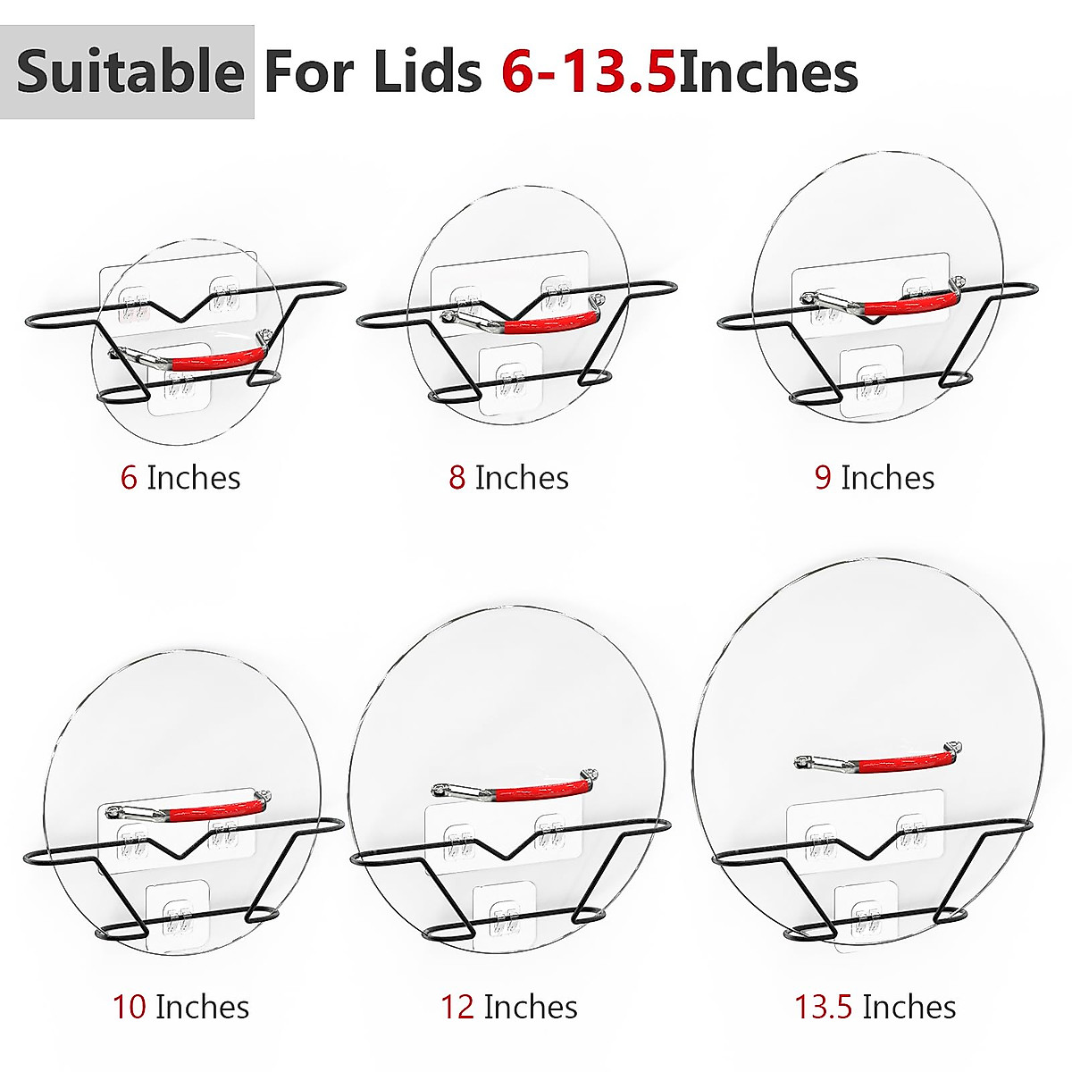 Durmmur 3 Pack Pot Lid Organizer, Rust Resistant Pan Lid Holder Organizer, No Drilling Adhesive Pot Lid Holder Inside Cabinet Door Wall Mount, Black Metal