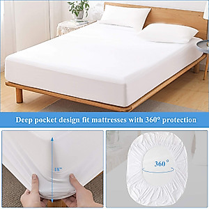 2 Pack Twin Size Premium Waterproof Mattress Protector, Soft Breathable Mattress Pad Cover, Noiseless Waterproof Bed Cover - Stretch to 21" Fitted Deep Pocket Mattress Protection Cover