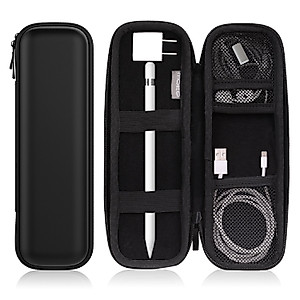 MoKo Pencil Holder Case for Apple Pencil 2nd/1st, PU Leather Case Fit for Apple Pen Accessories, Samsung, Huawei, USB Cable, Earphone Easy Carrying Case Bag,Black