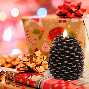 Wondise Flameless Candles with Timer, Battery Operated Flickering Wick Real Wax Pine Cone Candles for Holiday Indoor Decoration, Set of 2, Brown(D3.5 x H4.7 Inch)