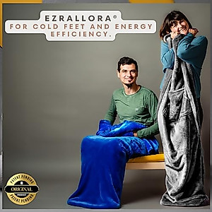 EzrAllora Lightweight Foot Pocket Blanket - Patent Pending- 67"x40" Premium Fleece Throw - Gamer Gifts - Gifts for Men Who Want Nothing - TV Lap Blanket (Fleece, Silver Grey)