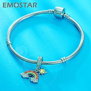 EMOSTAR Reflexions Rainbow Cloud and Sun with Colorful CZ Dangle Charms,925 Sterling Silver You Are My Sunshine Pendant Bead fits First Mothers Day Bracelet, Gift for Lover/Women