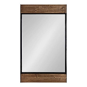 Kate and Laurel Kincaid Farmhouse Wood and Metal Framed Mirror, 20 x 36, Rustic Brown and Black, Chic Rectangle Mirror for Wall
