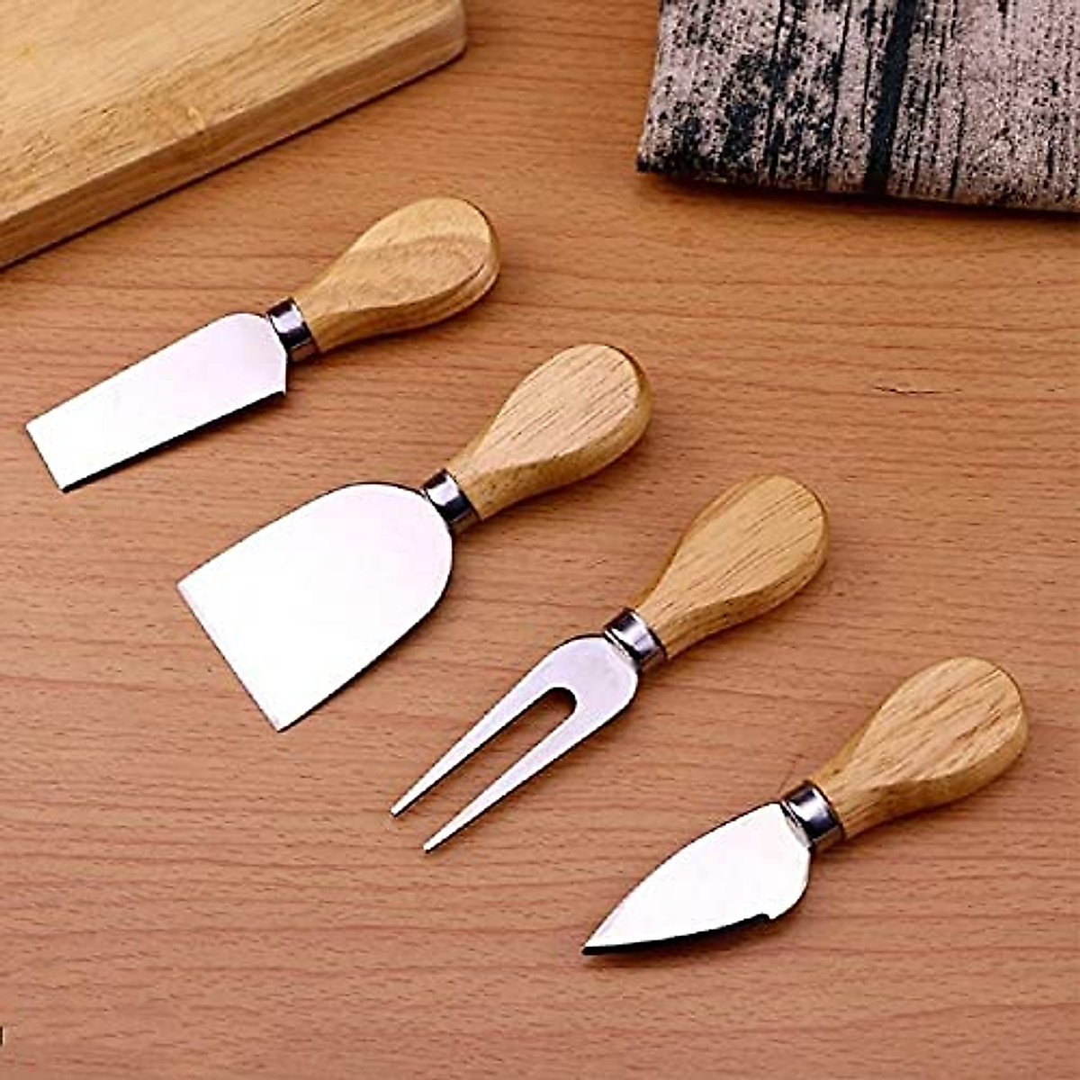 NC 4PCS in Wood Handle Stainless Steel Butter Cheese Pizza Cutter Fork Kitchen Craft Cutting Tool Set