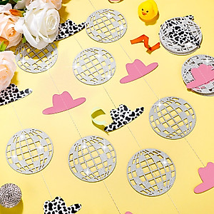 Peryiter 8 Pcs Cowgirl Bachelorette Party Decorations Glitter Cowgirl Disco Ball Garland String Western Cowgirl Party Hanging Decorations Cow Girls Hanging Swirls Whirl Streamers for Birthday Supplies