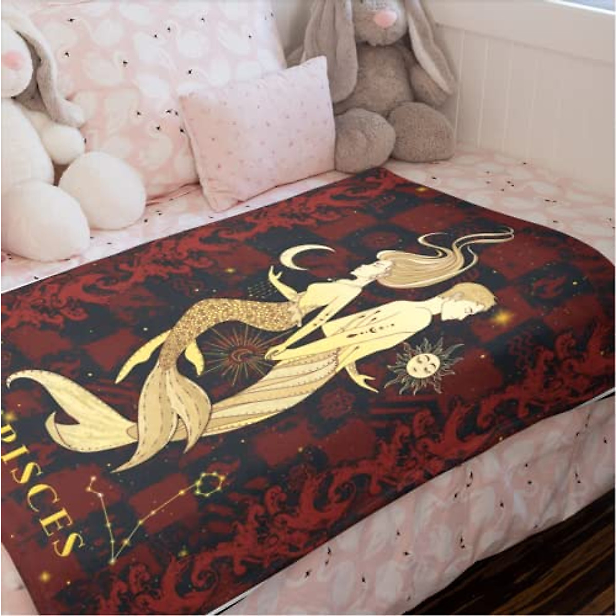 ZEWASIIL Constellation Pisces Throw Blanket 60"X50" Flannel Zodiac Sign for Couch Bed Sofa Travelling Camping for ​Kids Adults