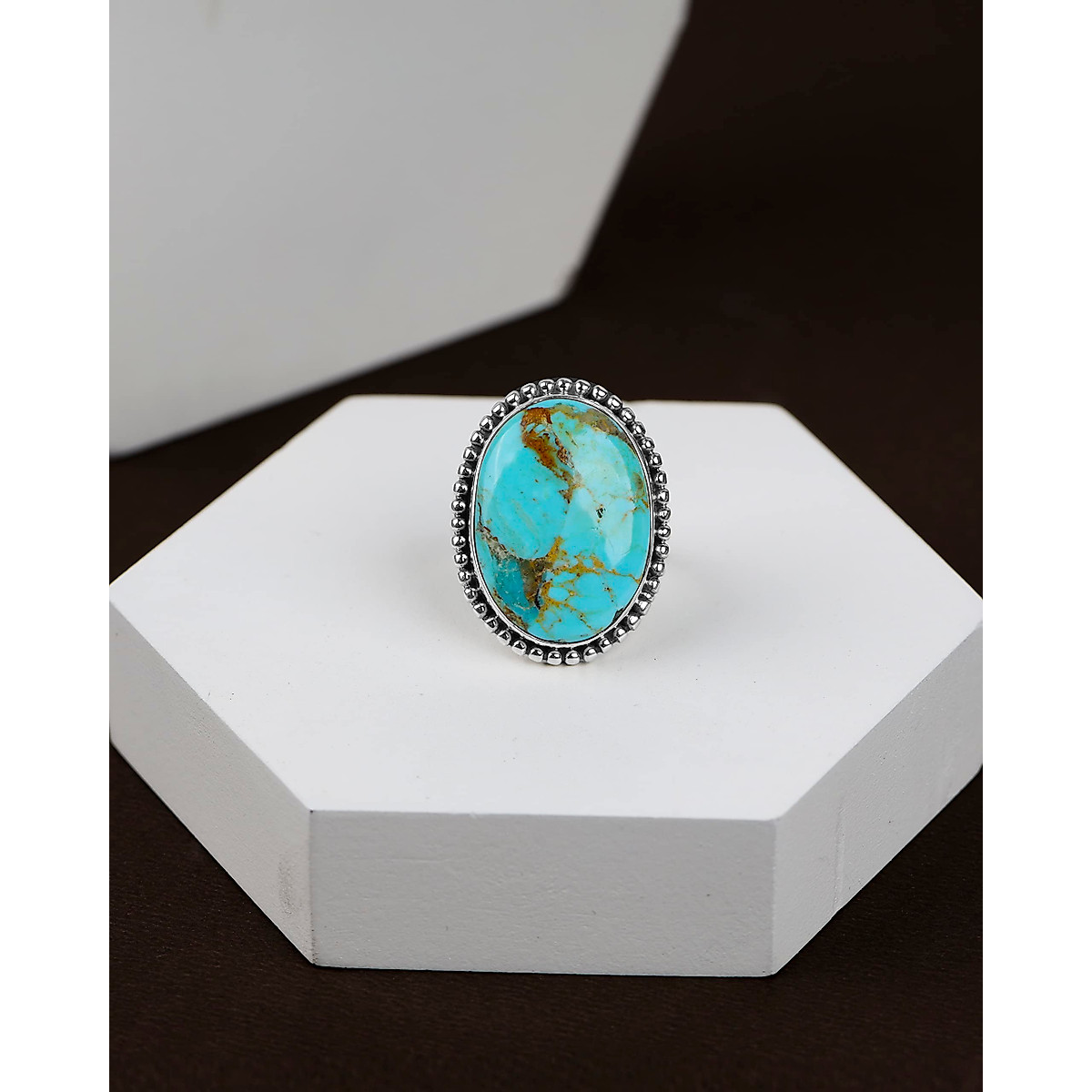 YoTreasure 18x25 MM Blue Mohave Turquoise Chunky Ring .925 Sterling Silver