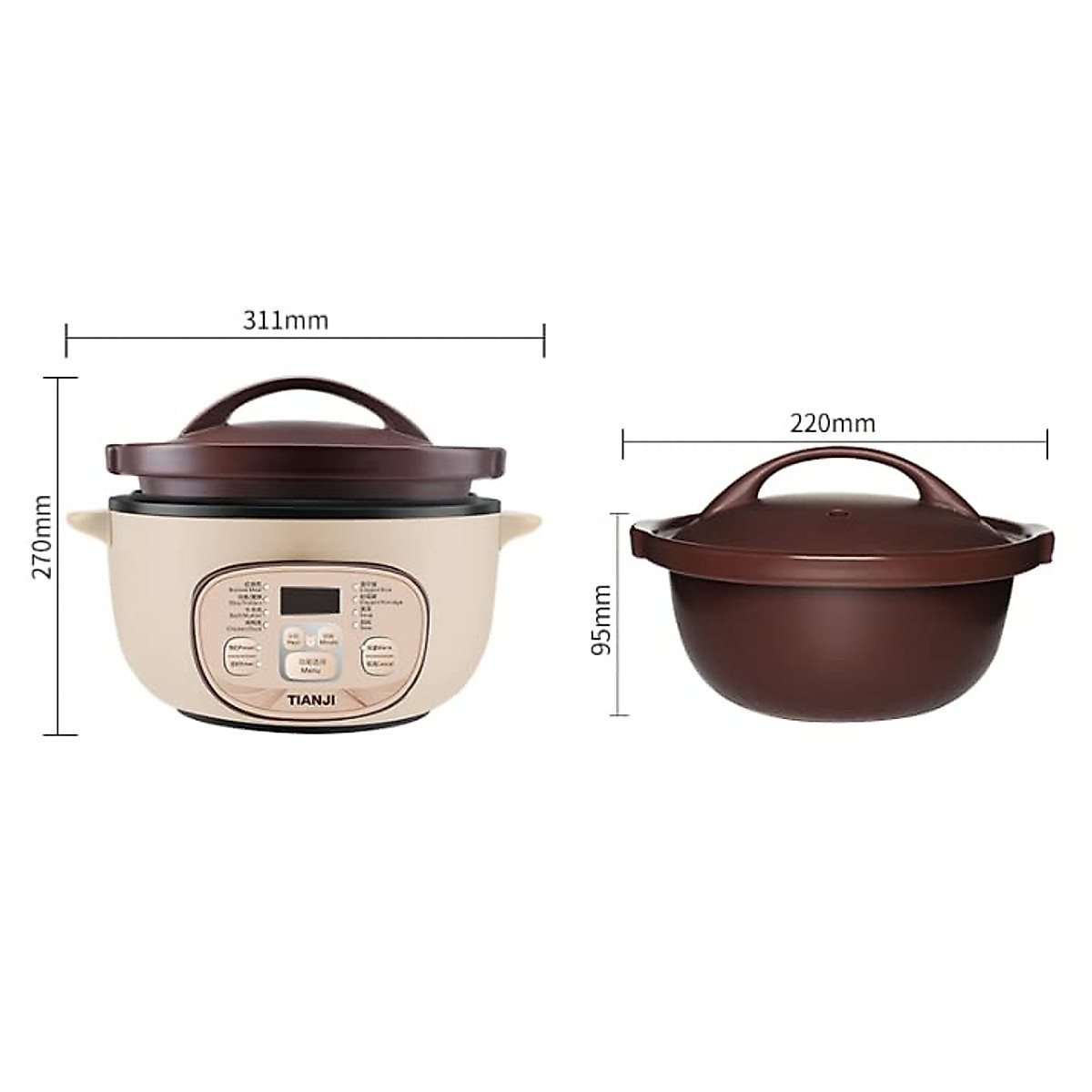 Tianji DSG-TZ30 Electric Clay Pot Slow Cooker for Claypot Rice and Casserole Porridge, Ceramic Casserole Cooking Pot with Unglazed Porcelain, Suitable for Stove, 3L