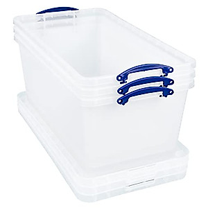 Really Useful Plastic Storage Box 82 Litre Clear (Pack of 3)