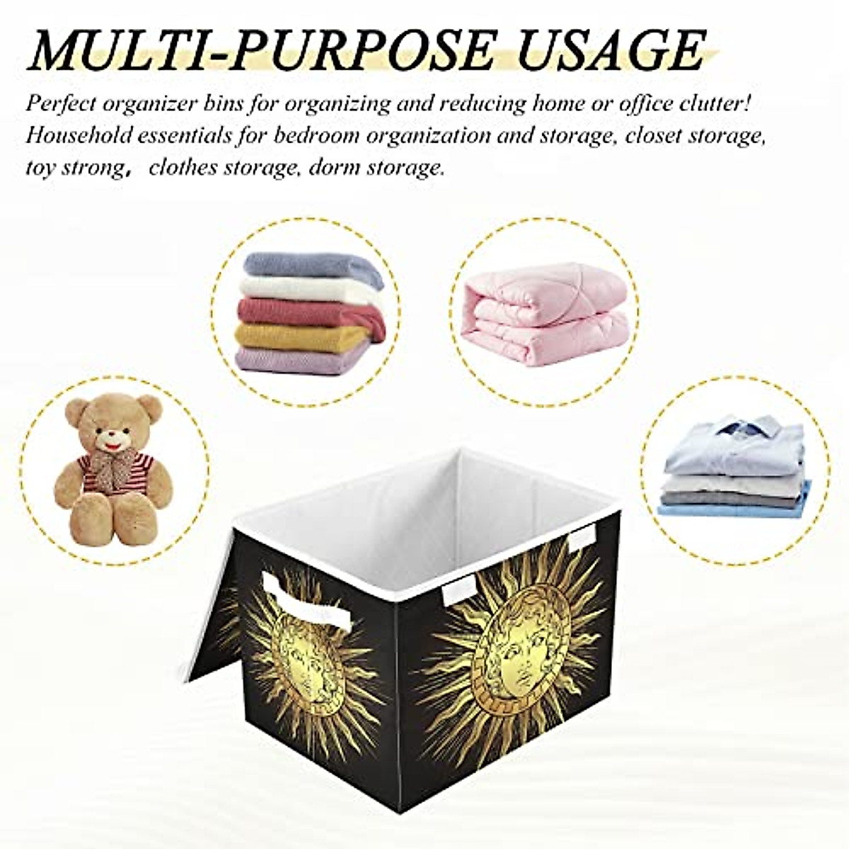 RunningBear Sun Large Storage Bins with Lid Collapsible Storage Bin Household Basket Boxes Decorative Storage Boxes for Living Room Office