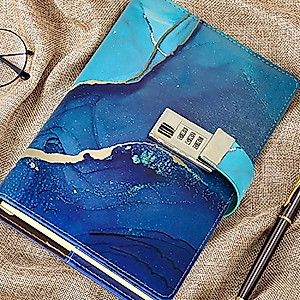 Diary with Lock for Girls and Women 240 Pages Adorezyp Notebook for Girls ages 8-12 - Kids Journals for Writing, Self-Expression & Creativity– Journal with Lock Includes Leather Journal Notebook, Combination Lock (Blue)