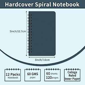 EOOUT 12pcs Small Spiral Notebooks, 3x5 Pocket Notebooks With Lined Pages, 60 Sheet Pads for Home Office and School Accessories