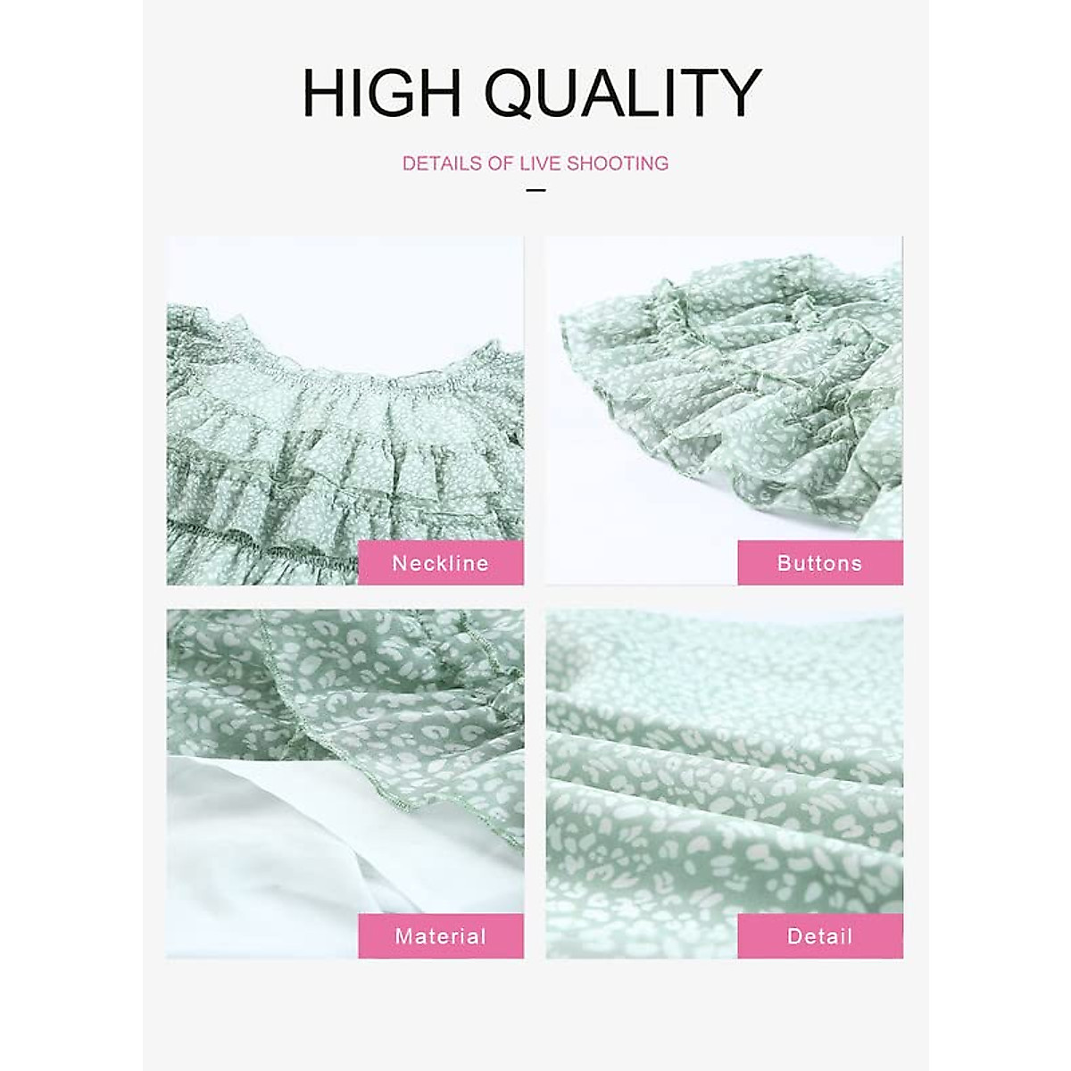 Dokotoo Women's Ladies Dresses Spring Summer Off The Shoulder Elastic Empire Waist Floral Bohemian Ruffle Chiffon Summer Dress for Women Green Large