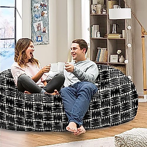 Giant 6 ft Bean Bag Chair Cover (No Filler, Cover only) Big Soft Washable Dutch Velvet Adult Beanbag Chair Outside Cover (Geometric)