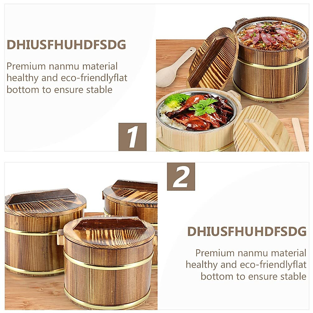 Cabilock Wooden Rice Bucket Wooden Rice Barrel Hangiri Mixing Bowl Sushi Oke Rice Barrel with Lid Home Kitchen Food Container Coffee