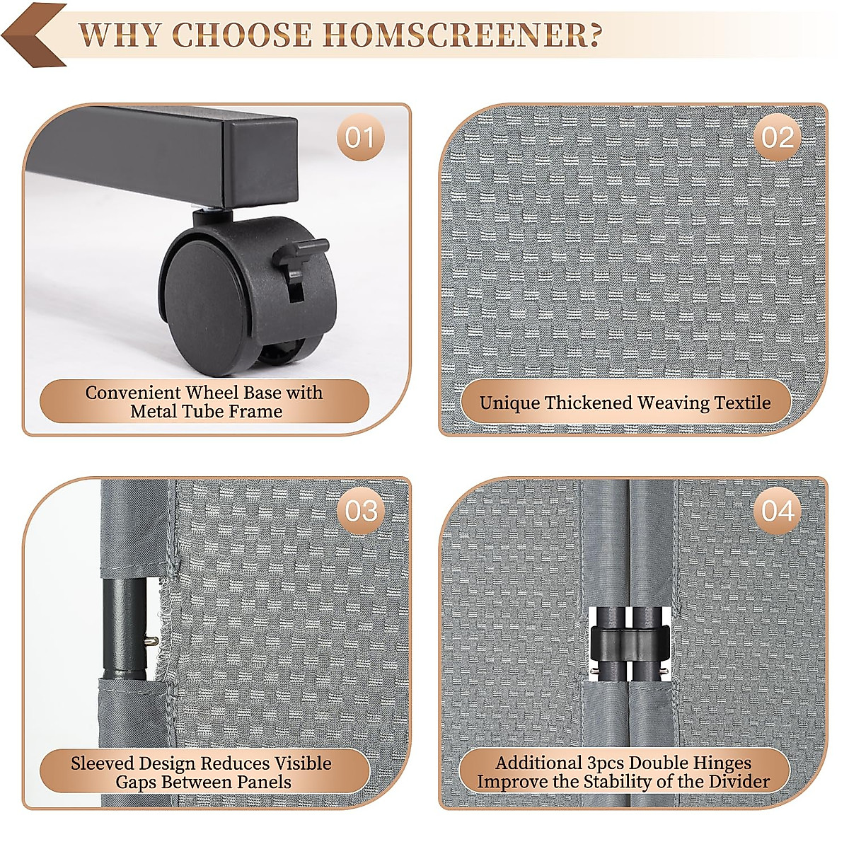 Room Divider Screen Wide Room Divider Panel/Wheels, Decorative Divider for Room Separation, 6 Panel Portable Wall Divider Freestanding Room Partitions and Dividers, Grey Room Separator for Studio