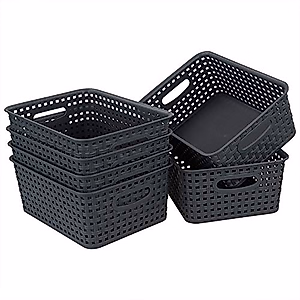 Bringer Grey Plastic Weave Storage Baskets, 6-Pack, F
