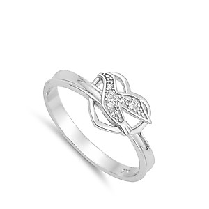 Clear CZ Holy Christian Dove Heart Promise Ring Sterling Silver Band Size 8