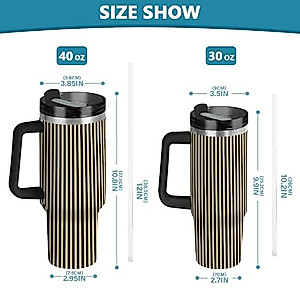 Flradish 40oz Tumbler with Handle, Stripes Khaki Black Stainless Steel Tumbler with Lid and Straws Double Wall Vacuum Insulated Leakproof Coffee Travel Mug