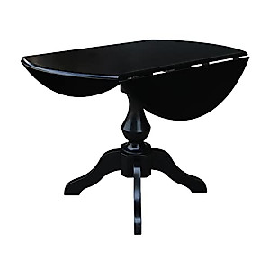 IC International Concepts 42" Round Dual Drop Leaf Pedestal, 30.3" H Dining Table, Black