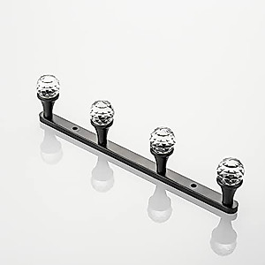 WOLIBEER Crystal Towel Hook, Matte Black Coat Hook 4 Row Hook Wall Mounted Hook Rack Stainless Steel Hanger for Bathroom Kitchen Toilet Entryway