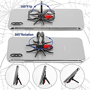 cobee Spider Cell Phone Ring Holders, 2 Pcs Metal Spider Phone Finger Kickstand with Crystal Stone Cool Reptiles Hand Phone Grips with Knob Loop 180°/360° Rotation Phone Ring Stands(Blue+Red)