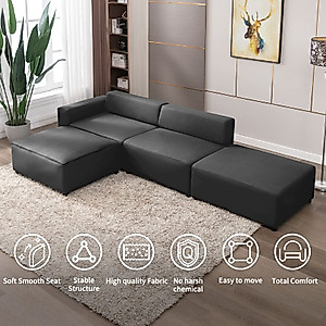 Mjkone Oversized Convertible L Shape Sectional Sofa Couch, Modular Sofa with Reversible Ottoman, Upholstered Sectional Couch for Living Room Apartment, Dark Gray