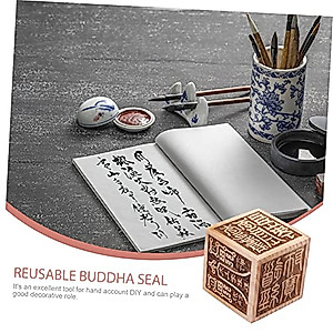 SEWACC Wooden Six Sided Seal Home Goods Decor Desktop Decor Wooden Stamps Wooden Seal Stamp Tabletop Chinese Seal Decorative Buddha Sturdy Buddha Stamp Reusable Buddha Stamp Chinese Stamp