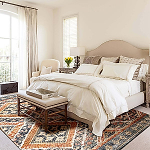 BESTSWEETIE 9x12 Area Rugs, Washable 9x12 Rug, Non Slip Floor Carpet, Low Pile Water Repellent,Ultra Soft Moroccan Rugs for Living Room Bedroom Indoor-Orange/Brown