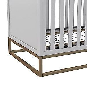 Little Seeds Haven 3 in 1 Convertible Wood Crib with Metal Base, Dove Gray with Gold Base