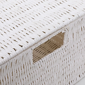 4 Set of Storage Baskets (Pearl White) - Rattan Decorative Box & Closet Organizers and storage & Basket with Lid & small basket with lid, decorative baskets for Clothes, Toys, Books